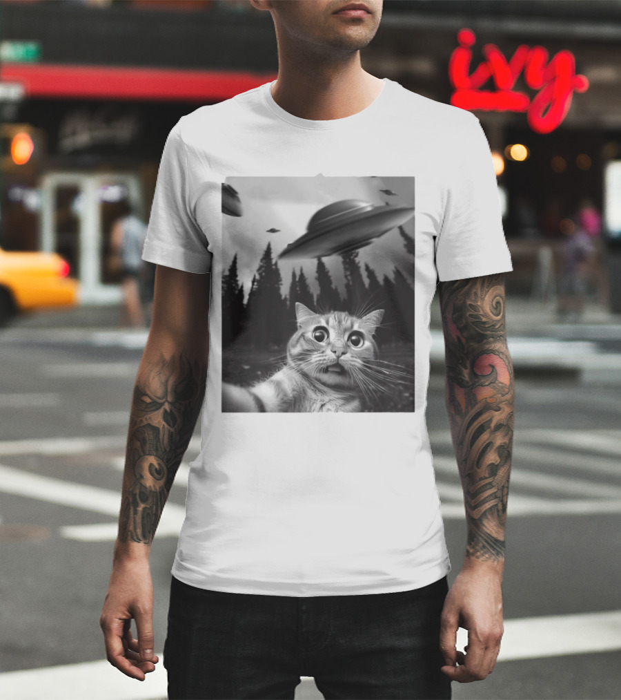 Keith Hernandez Cat Selfie Ufos Forest Scene T-Shirt