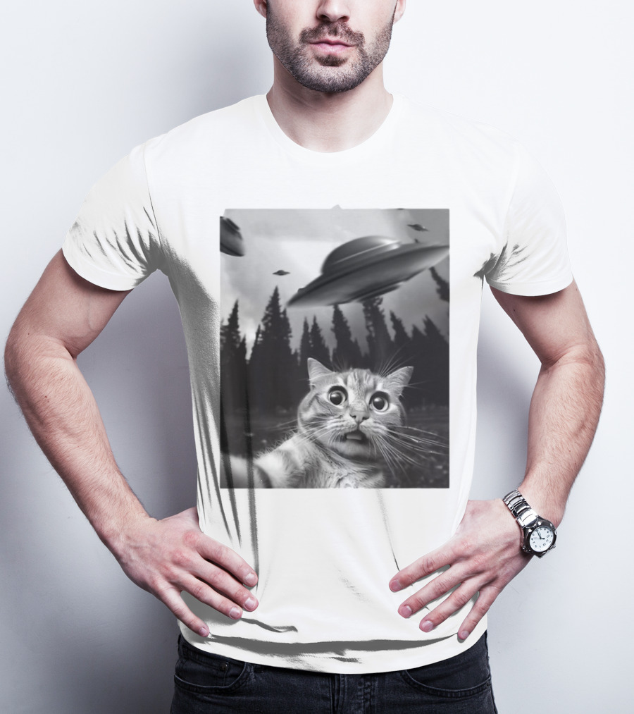 Keith Hernandez Cat Selfie Ufos Forest Scene T-Shirt