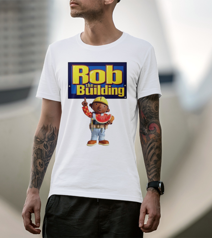 Rob The Building Cartoon Construction Character Eating Watermelon T-Shirt