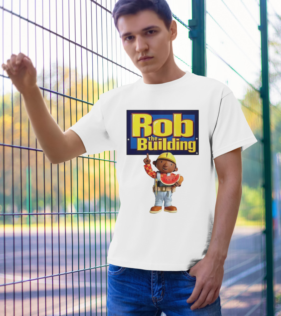 Rob The Building Cartoon Construction Character Eating Watermelon T-Shirt