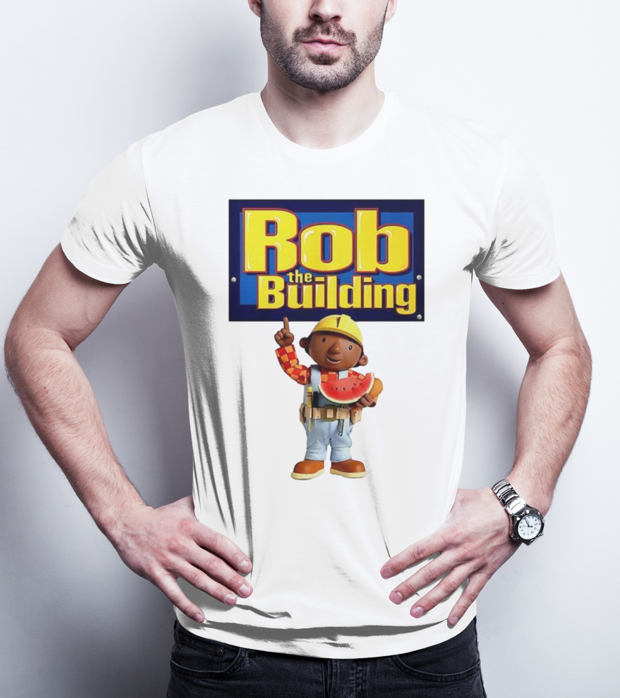 Rob The Building Cartoon Construction Character Eating Watermelon T-Shirt