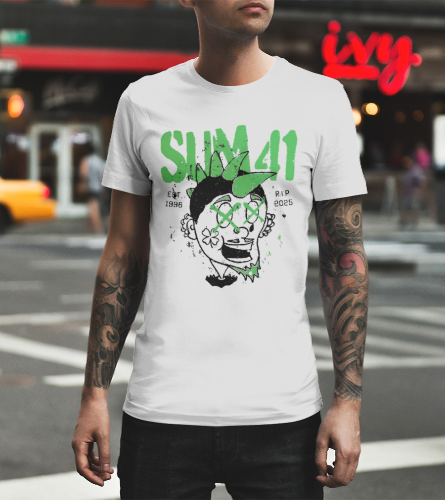 Sum41 St Patrick's Day Punk Skull Green Spikes T-Shirt