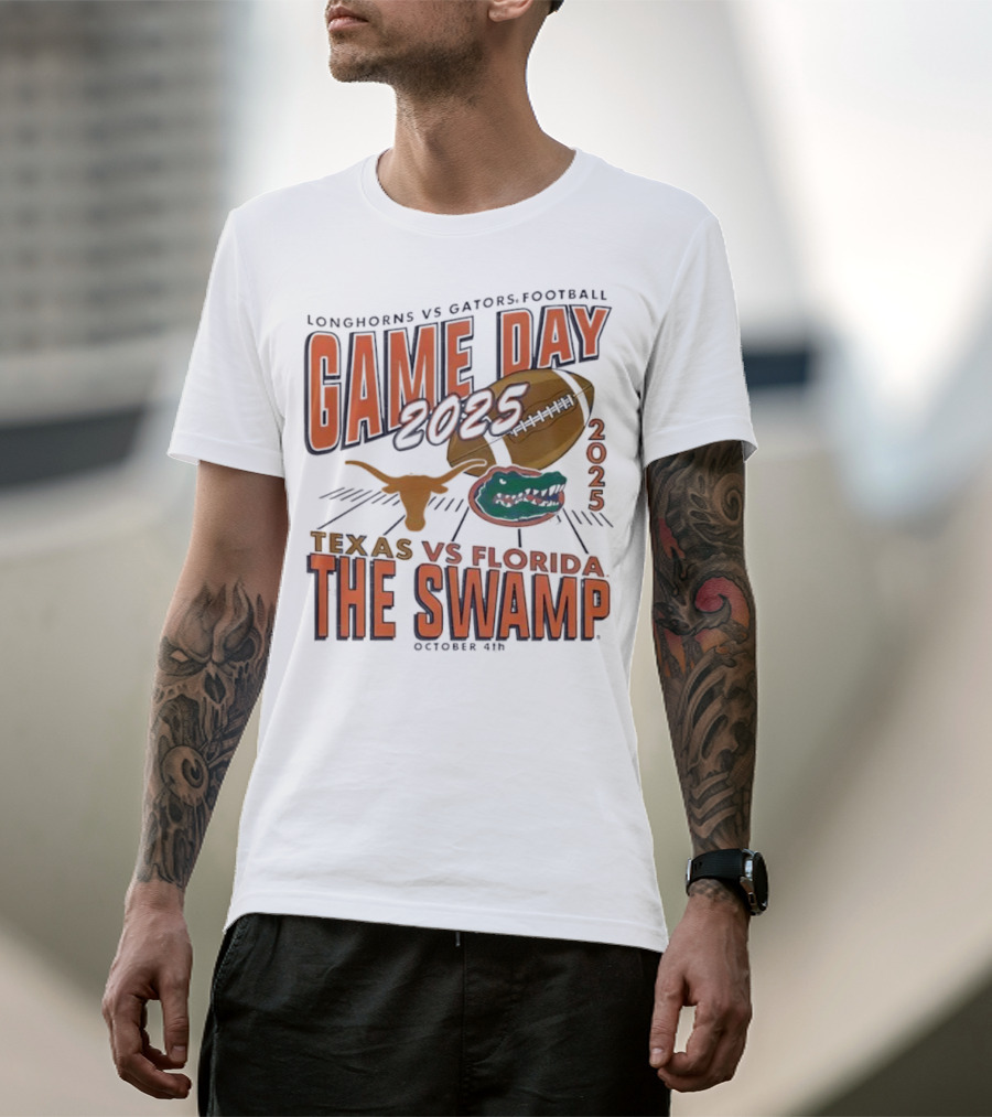 Longhorns Vs Gators Football Game Day 2025 Texas Vs Florida The Swamp October 4th T-Shirt