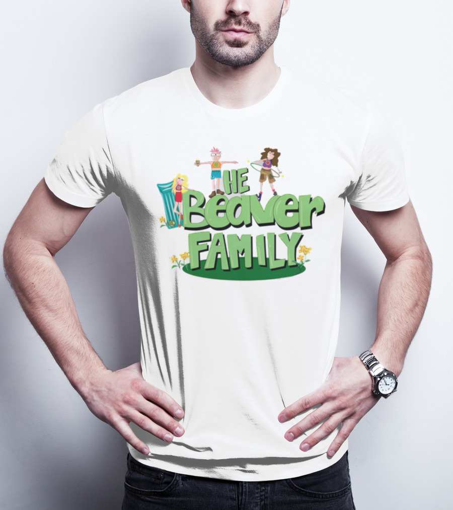 He Beaver Family Fun Characters With Flower Accents T-Shirt
