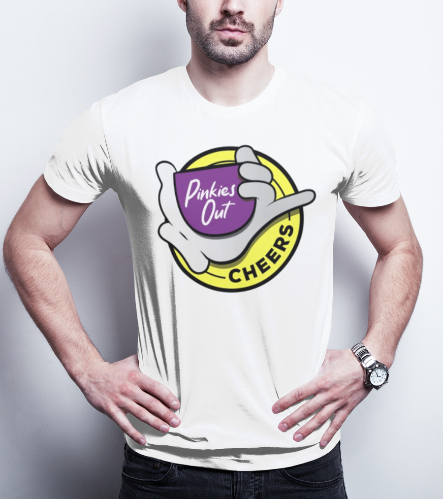 Pinkies Out Cheers Hand Gesture Circle Yellow Background T-Shirt