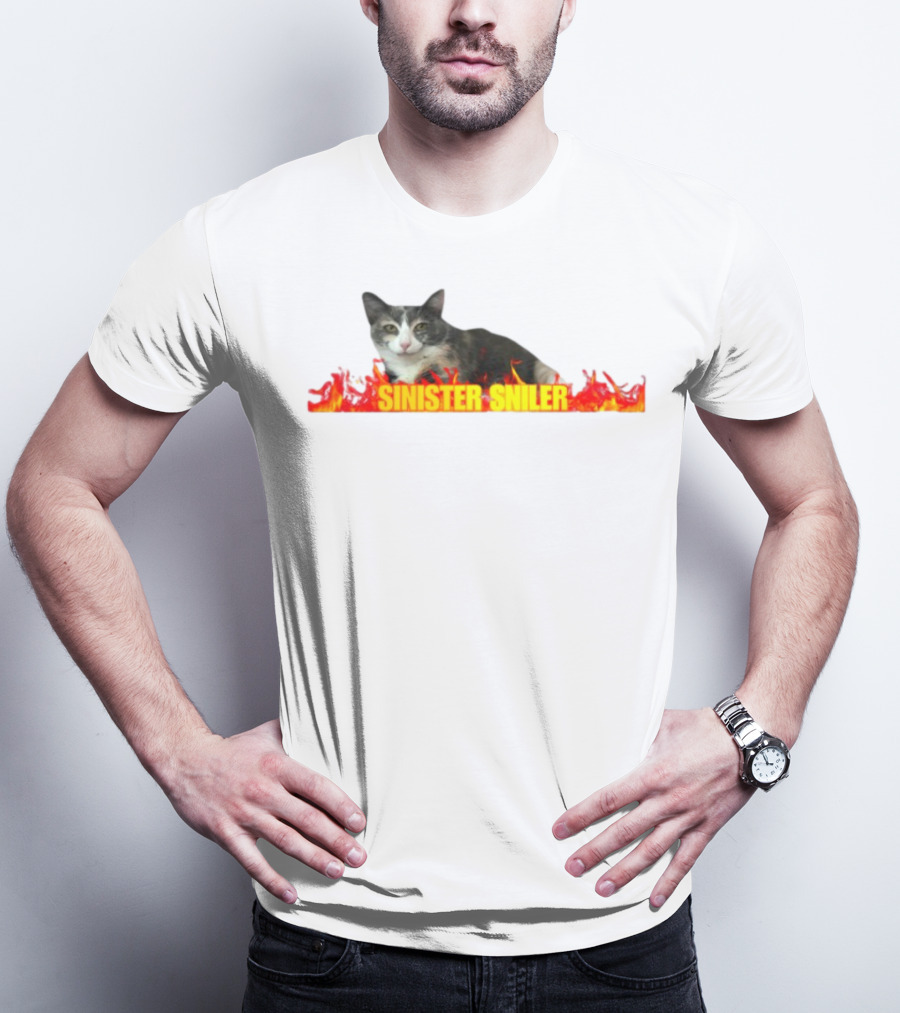 Sinister Sniler Cat With Flames Image T-Shirt
