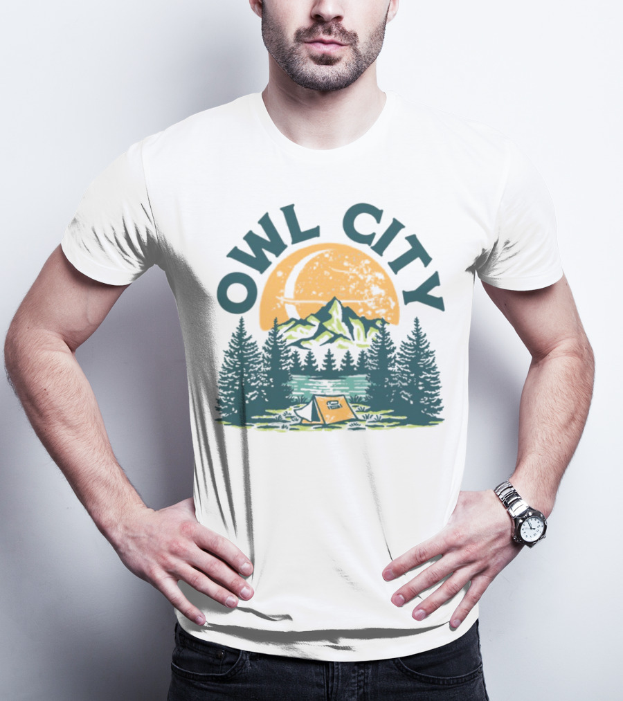 Owl City Mountains Camping Under Moon St. Patrick's Day T-Shirt