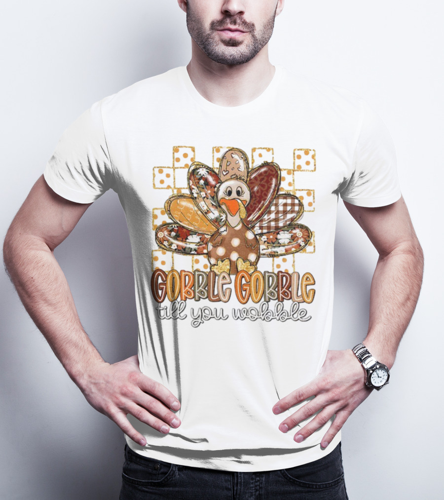 Floral Turkey Gobble Gobble Till You Wobble Thanksgiving 2025 T-Shirt