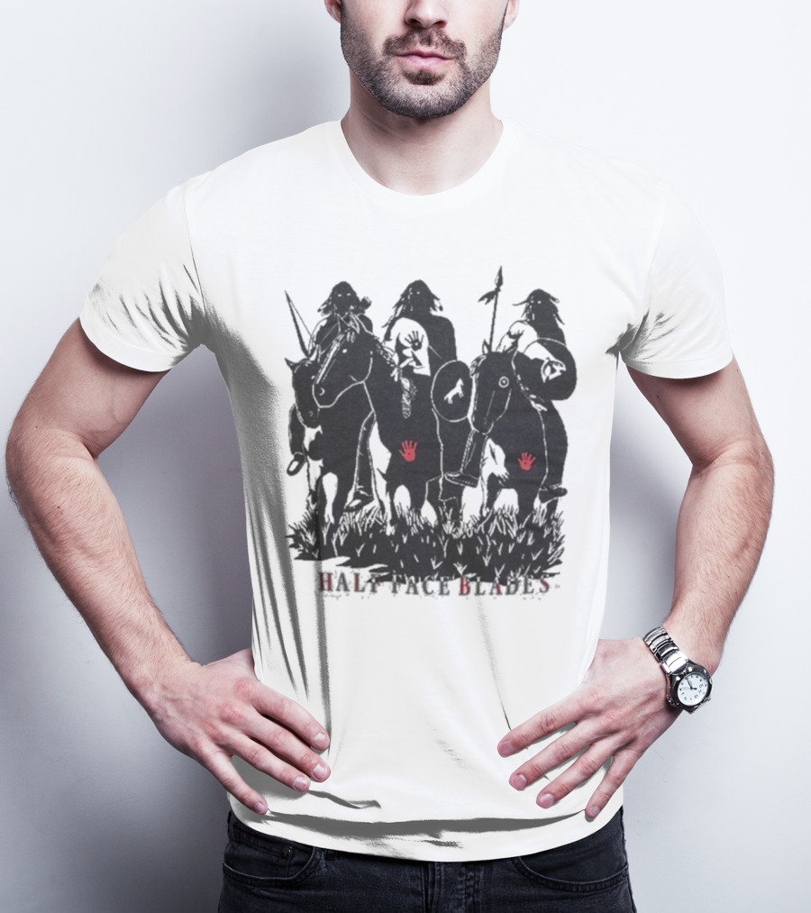 Half Face Blades War Party Red Hands Silhouette T-Shirt