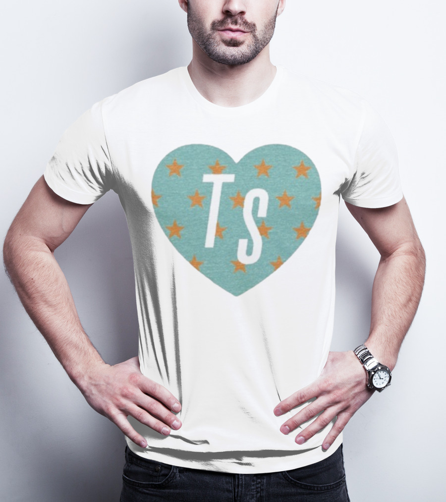 TS Heart With Orange Stars Pattern Design T-Shirt