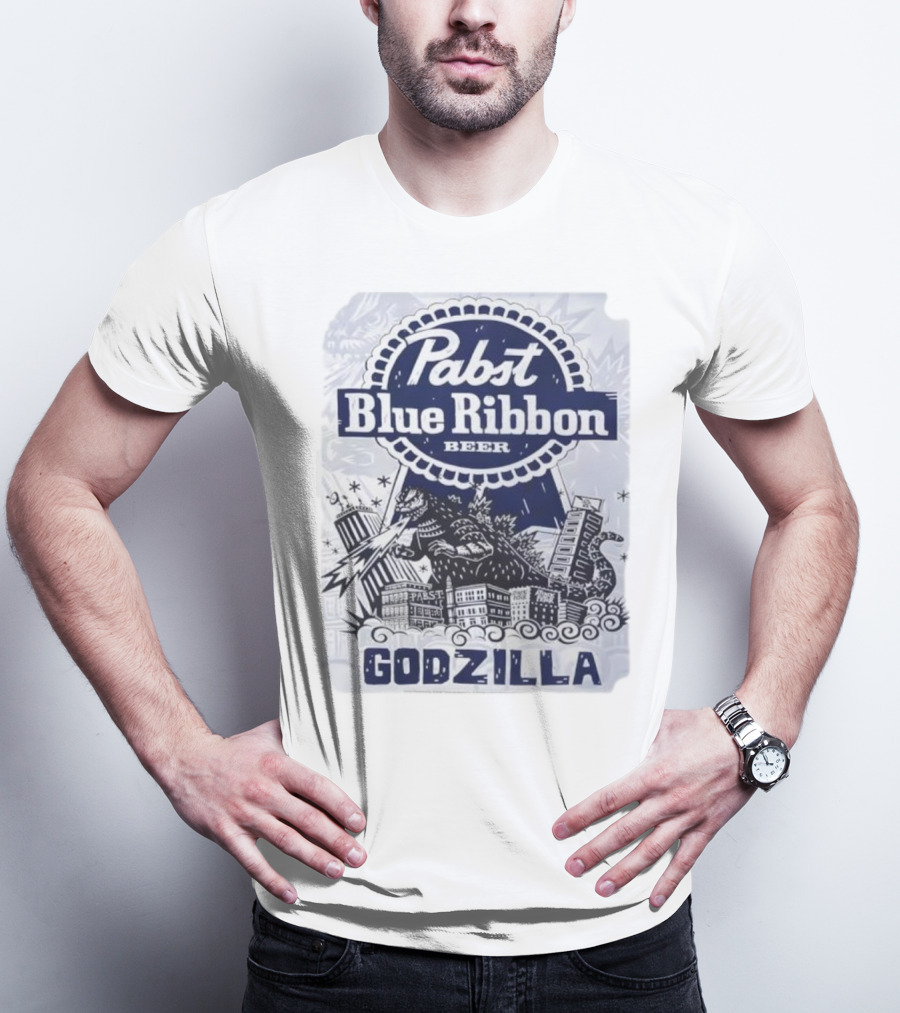 Pabst Blue Ribbon Beer Godzilla Monster Rampage Retro T-Shirt