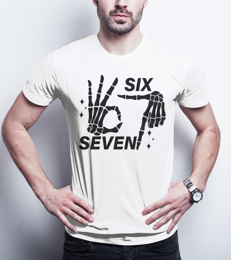 Six Seven Meme Skeleton Hands Funny Halloween T-Shirt