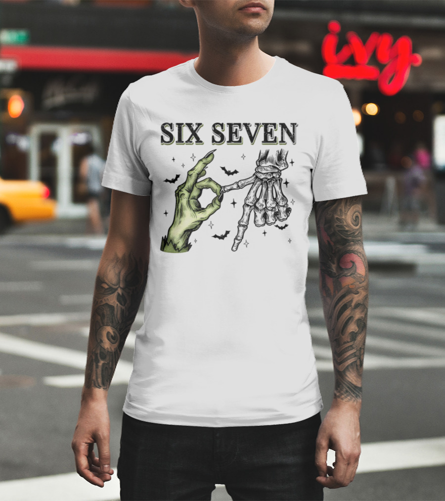 Spooky Season Witch Skeleton Hands Six Seven Meme T-Shirt