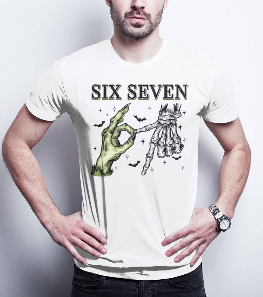 Spooky Season Witch Skeleton Hands Six Seven Meme T-Shirt