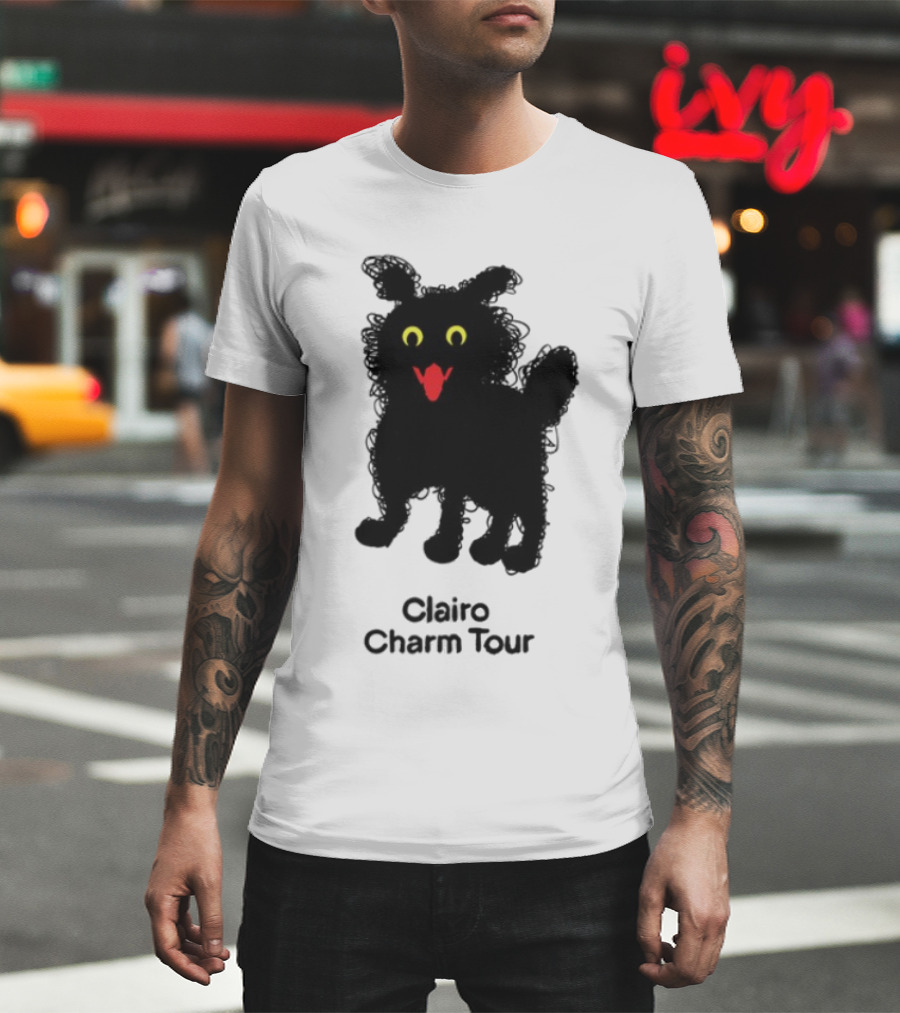 Clairo Charm Tour Yellow Eyes Red Tongue Fuzzy Cat T-Shirt