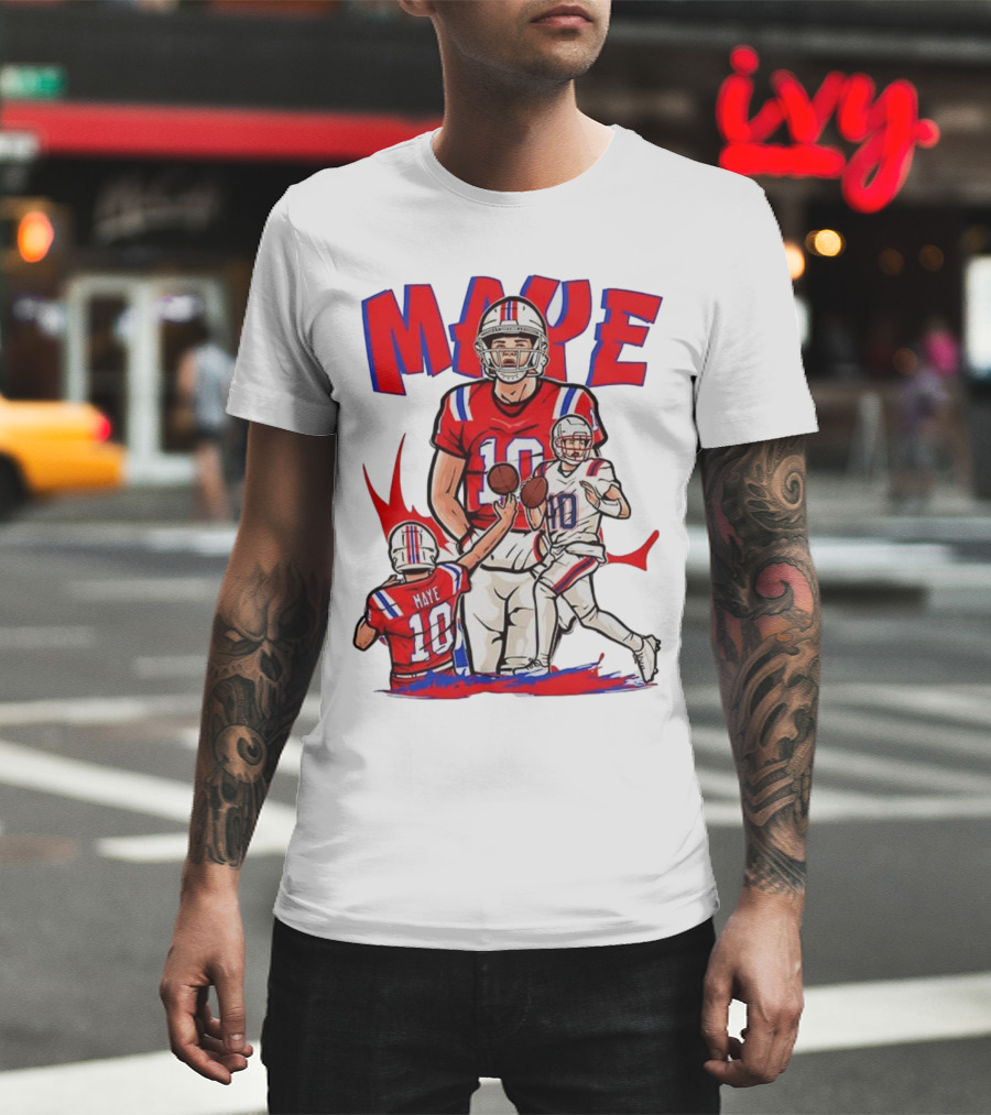 Drake Maye 10 New England Patriots Football Cartoon Style T-Shirt