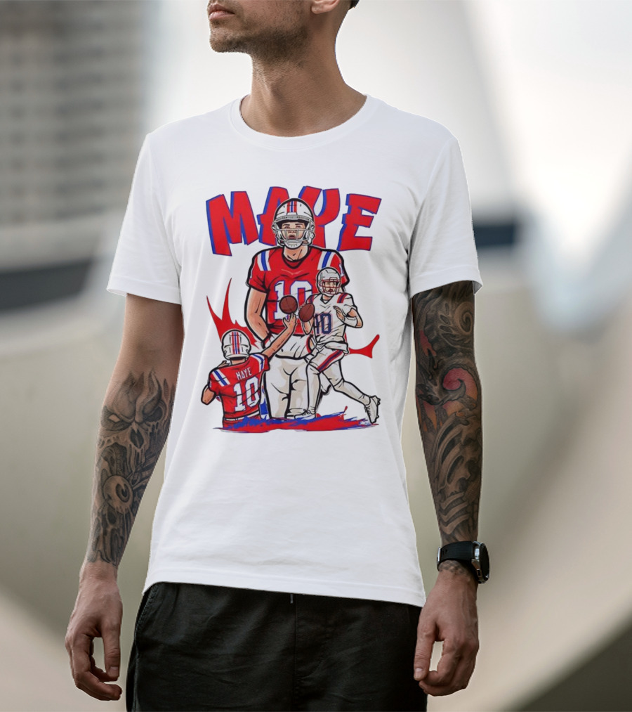 Drake Maye 10 New England Patriots Football Cartoon Style T-Shirt