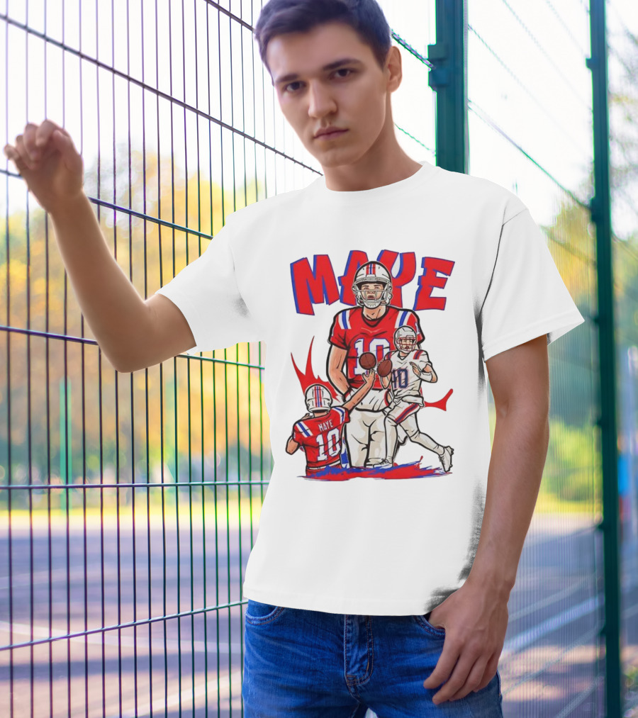 Drake Maye 10 New England Patriots Football Cartoon Style T-Shirt