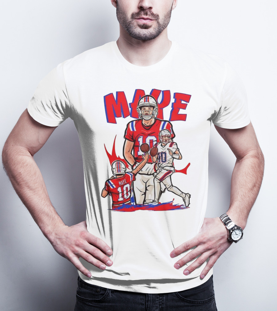 Drake Maye 10 New England Patriots Football Cartoon Style T-Shirt