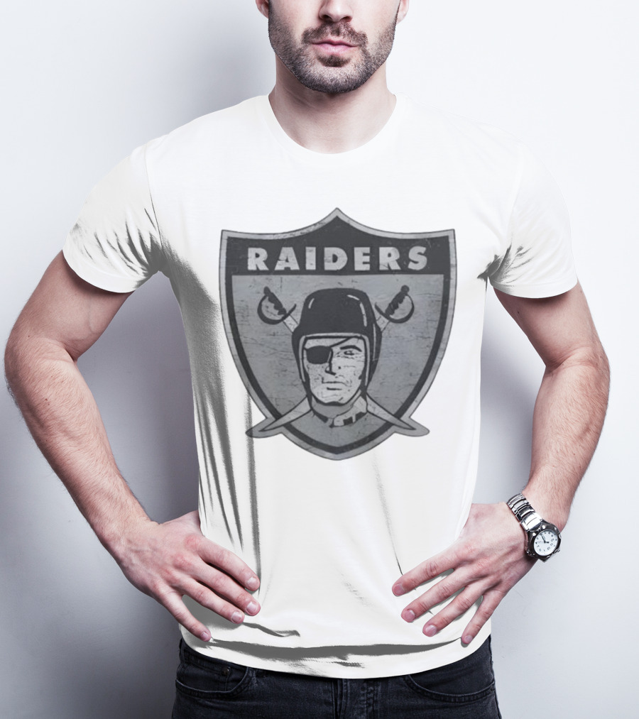 Raiders NFL Football Shield Patch Logo Silver And Black T-Shirt