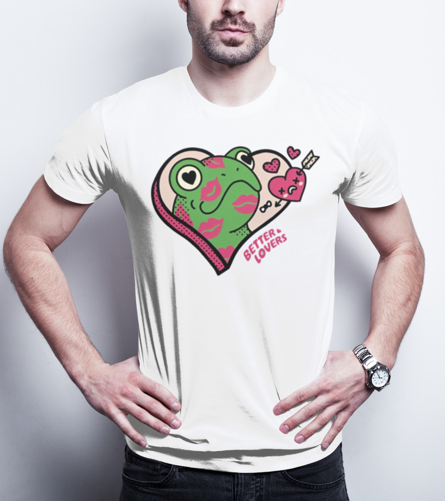 Better Lovers Love Frogs Heart Kisses Fun Graphic T-Shirt