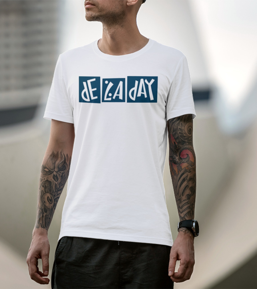 De La Day Text Typography Style In Blue Squares T-Shirt