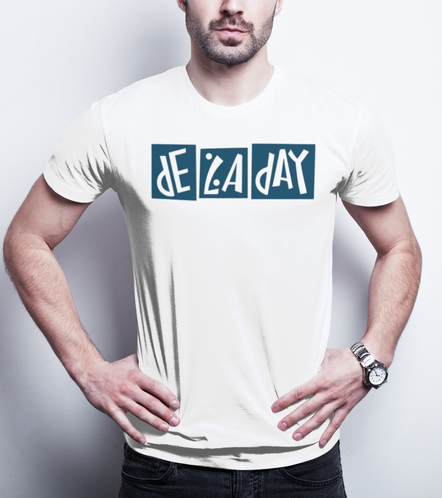 De La Day Text Typography Style In Blue Squares T-Shirt