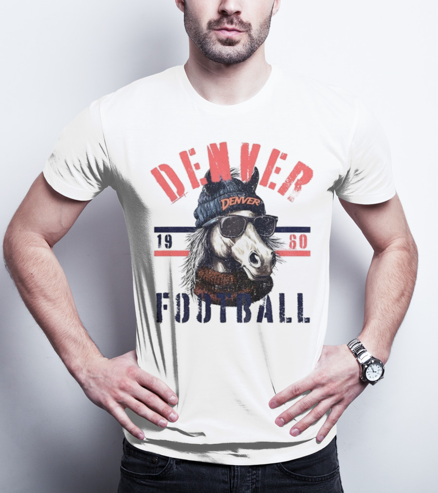 Denver Broncos Football Horse With Sunglasses And Beanie Est 1960 T-Shirt