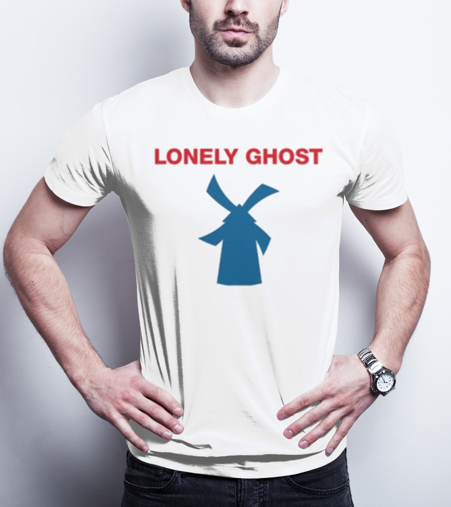 Lonely Ghost Windmill Classic Red Text Blue Silhouette T-Shirt