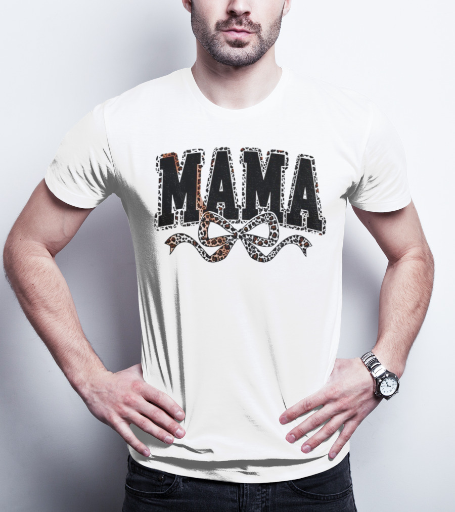 Mama Leopard Print Coquette Bow T-Shirt