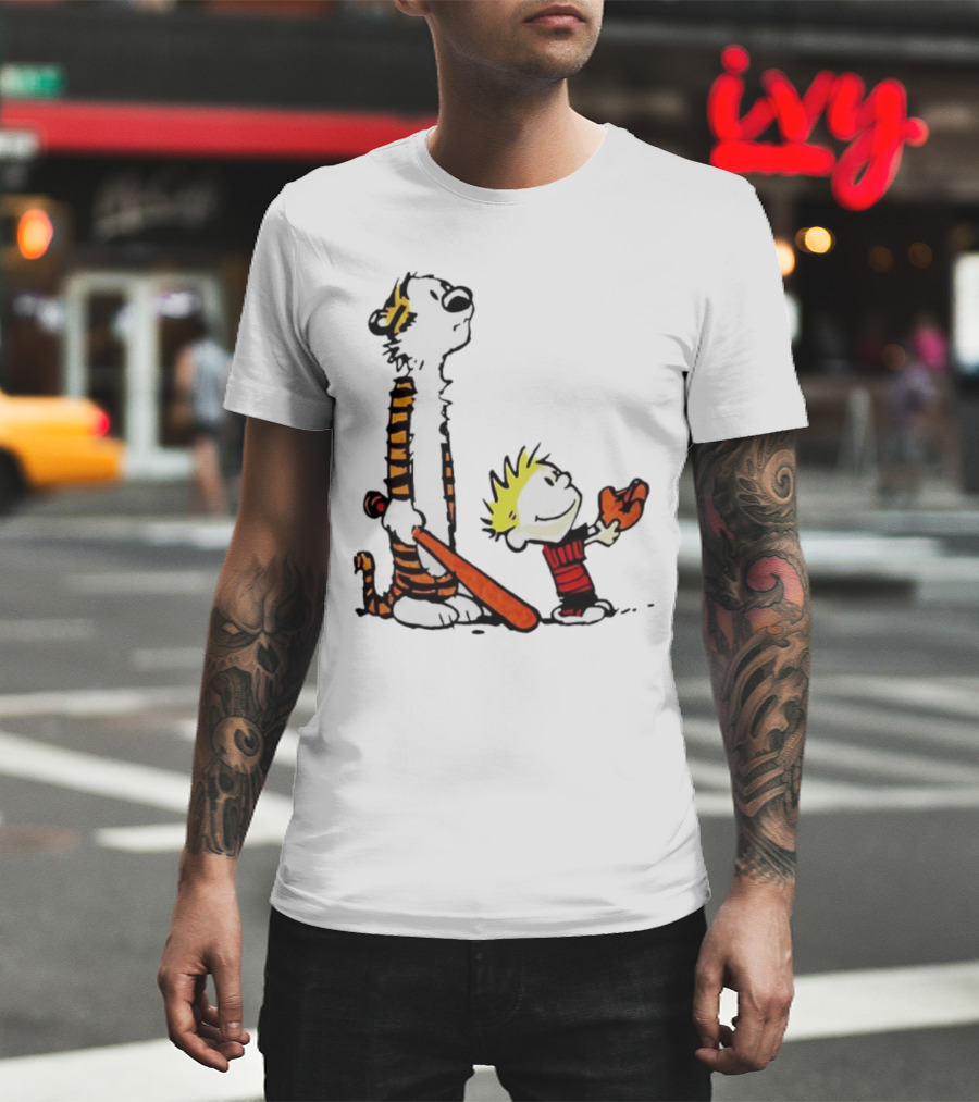 Calvin And Hobbes Baseball Glove And Bat Playtime T-Shirt
