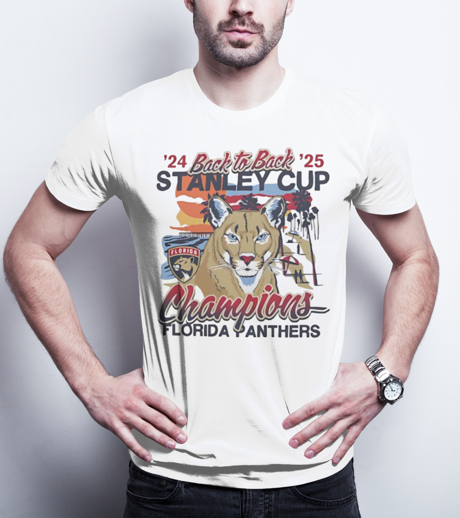 Florida Panthers Back To Back 2024 2025 Stanley Cup Champions Sunset Franklin T-Shirt