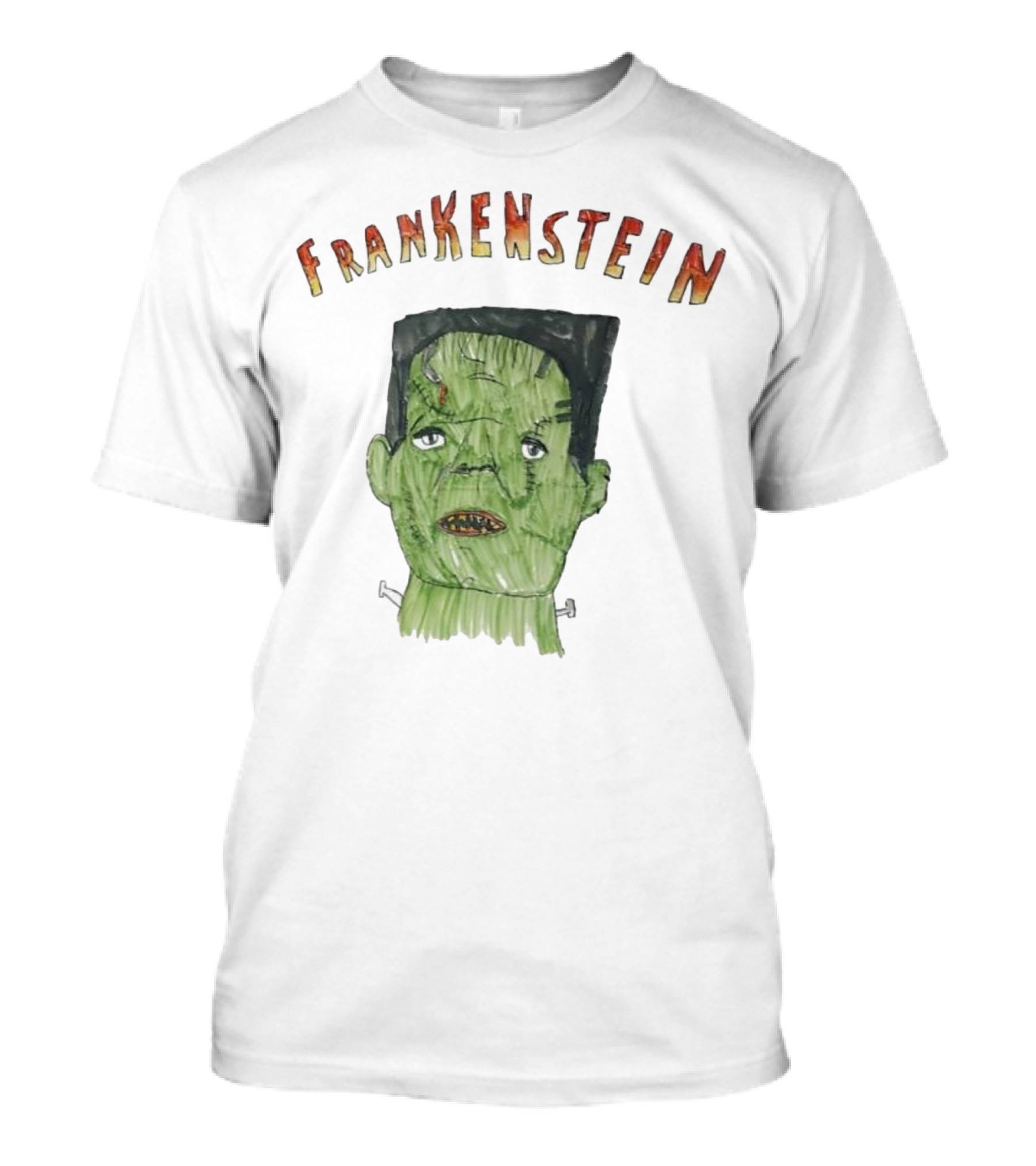 Frankenstein Hand-Drawn Green Monster Illustration T-Shirt