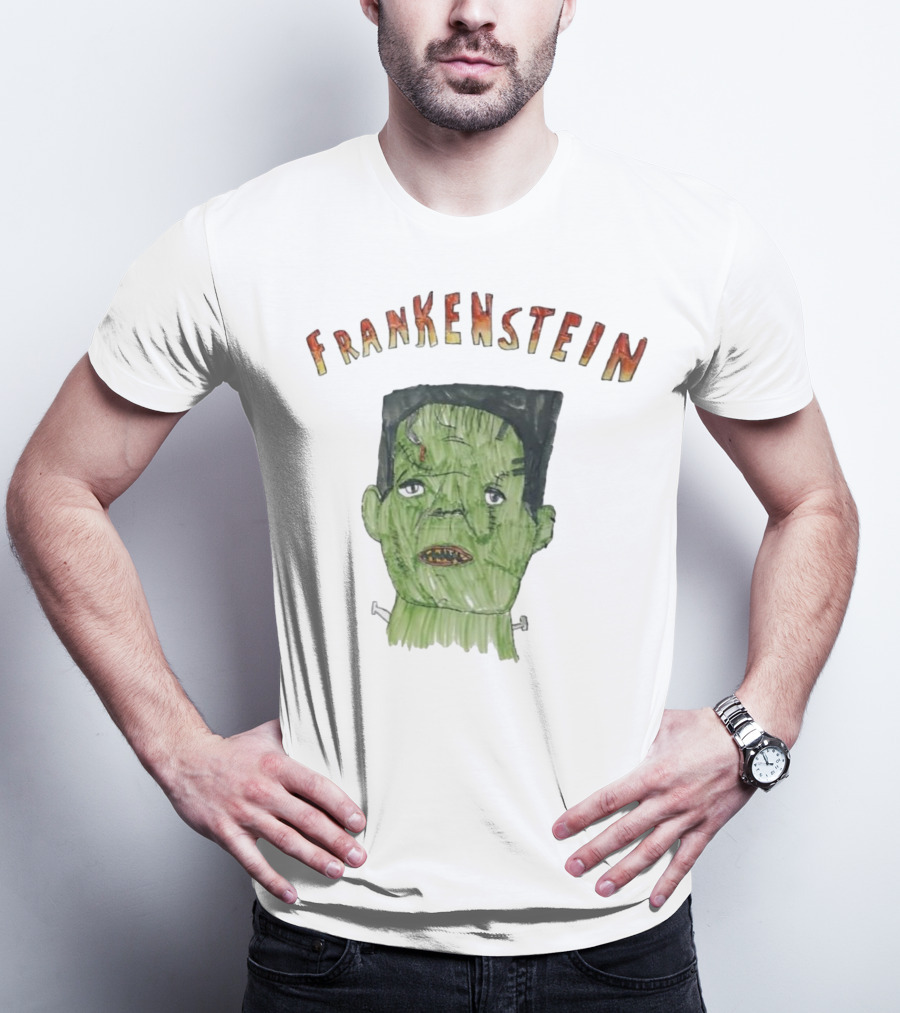Frankenstein Hand-Drawn Green Monster Illustration T-Shirt