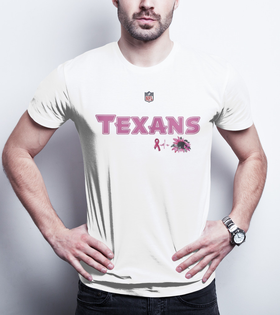 Texans Pink Ribbon NFL Breast Cancer Awareness Pink Flower T-Shirt