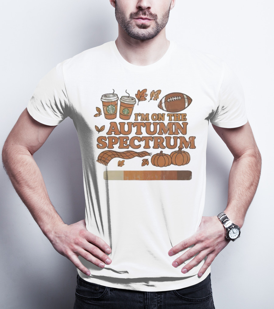 I’m On The Autumn Spectrum Pumpkin Spice Football Coffee Leaves T-Shirt