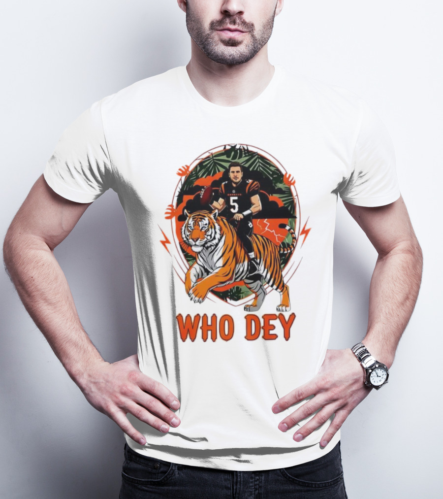Joe Flacco Cincinnati Bengals Tiger Ride Who Dey Jungle Football T-Shirt