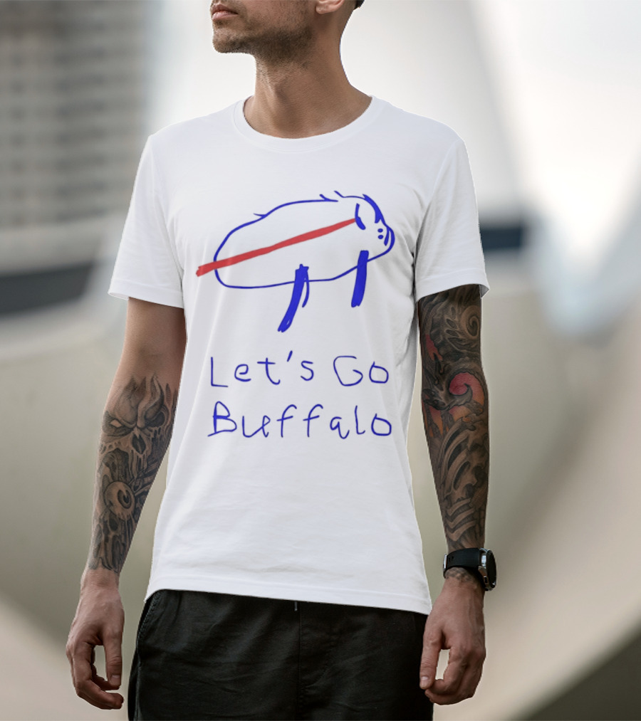 Let’s Go Buffalo Bills Hand-Drawn Blue And Red Graphic T-Shirt