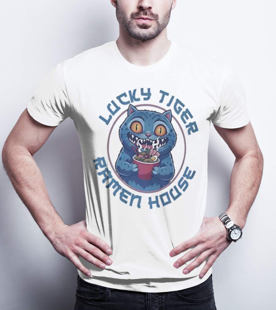 Lucky Tiger Ramen House Kpop Demon Hunters Derpy The Tiger Cartoon Cat Noodles T-Shirt