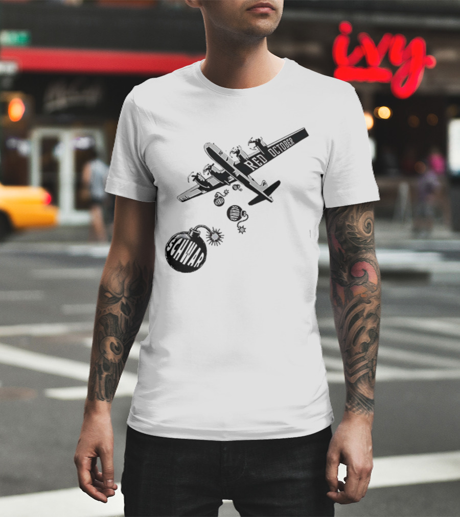 Philadelphia Phillies Red October Schwarbombs Away City Skyline Airplane رسالة قصف Blimp Explosion T-Shirt