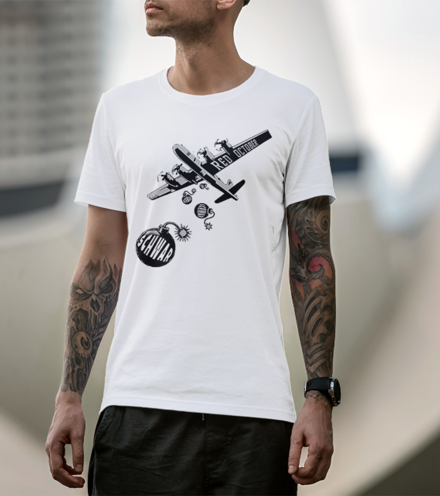 Philadelphia Phillies Red October Schwarbombs Away City Skyline Airplane رسالة قصف Blimp Explosion T-Shirt