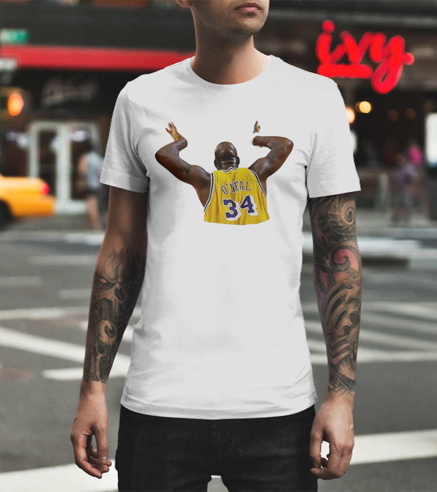 Shaquille O'Neal 34 Los Angeles Lakers Basketball Iconic Celebration T-Shirt