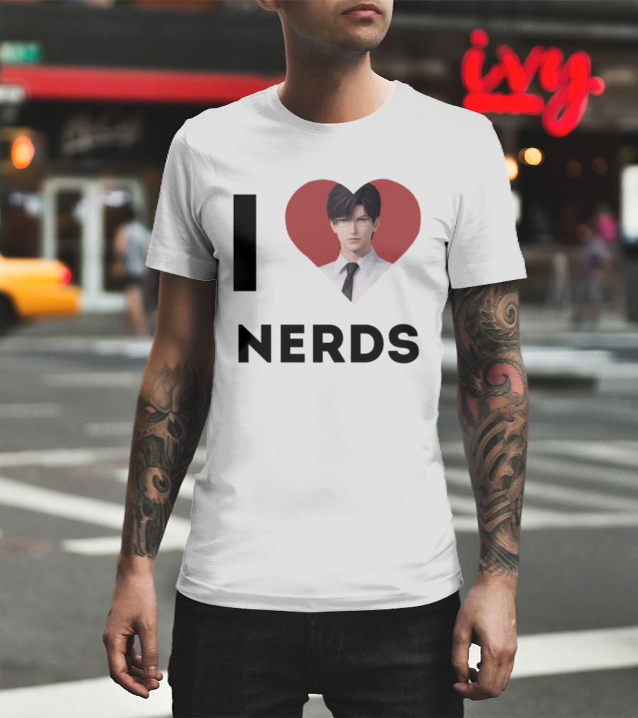 I Love Nerds Anime Character Glasses And Suit T-Shirt