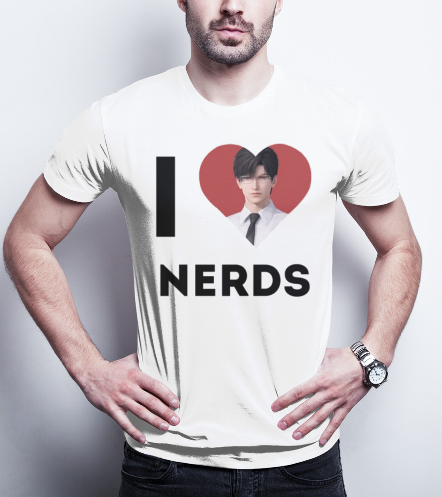 I Love Nerds Anime Character Glasses And Suit T-Shirt