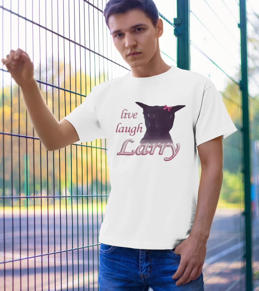 Live Laugh Larry Cat With Pink Bow T-Shirt