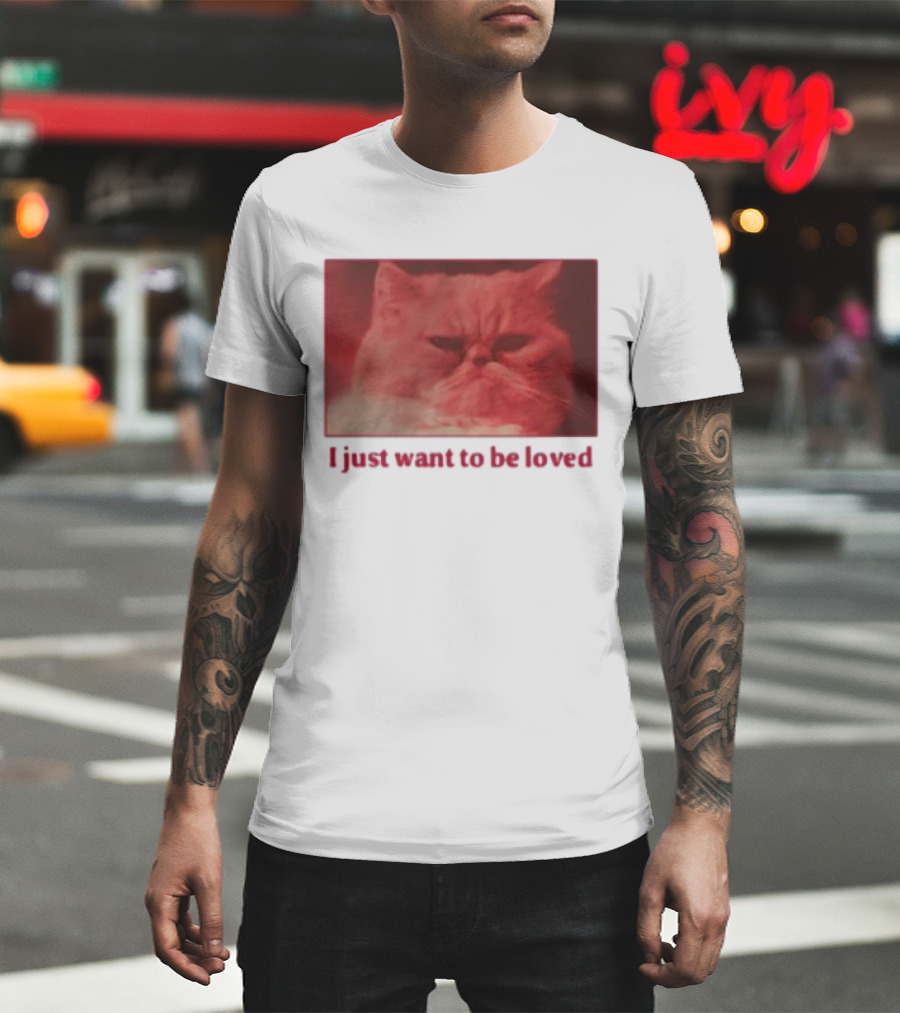 Volodymyr Testardі I Just Want To Be Loved Grumpy Cat Red Tones T-Shirt