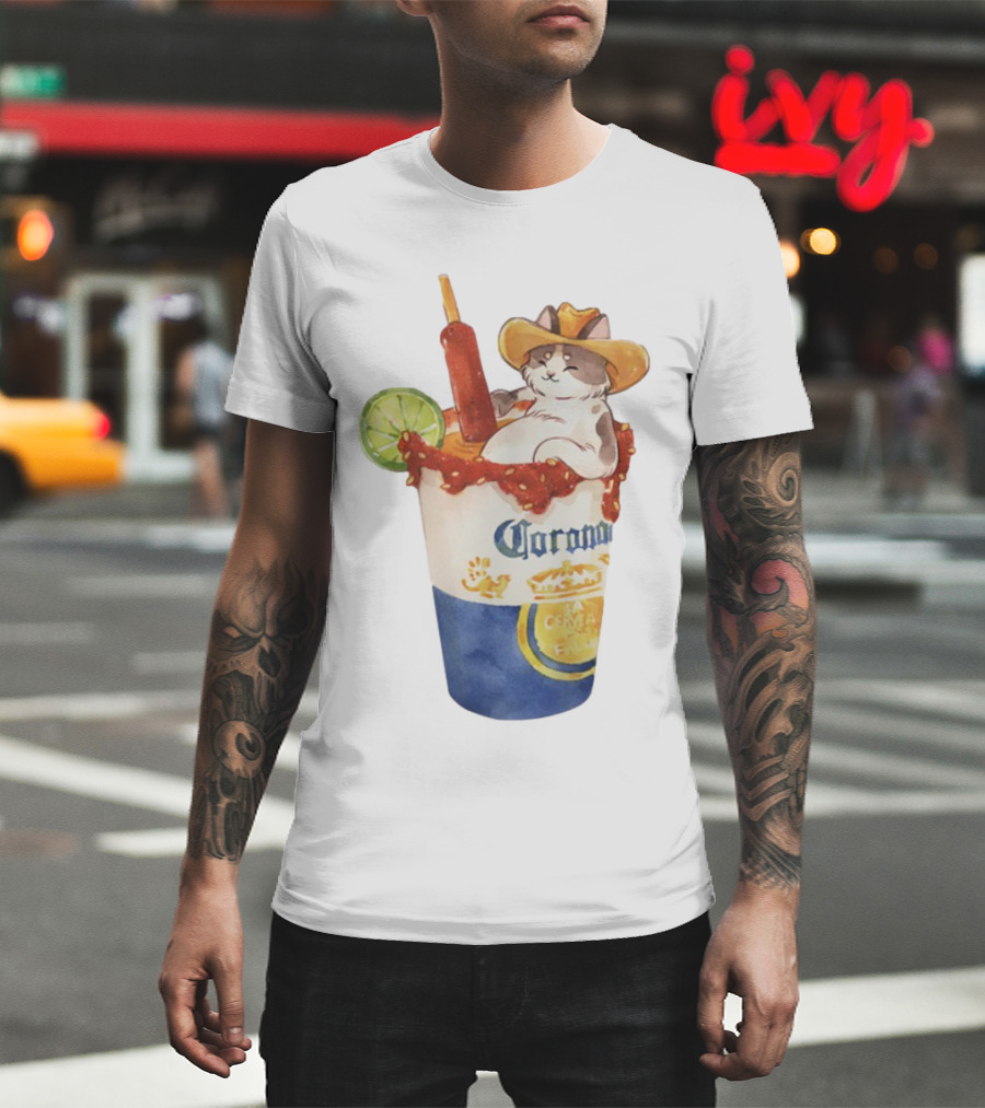Michelada Vanilla Ryder Cat With Cowboy Hat In Corona Cup With Lime And Chamoy T-Shirt