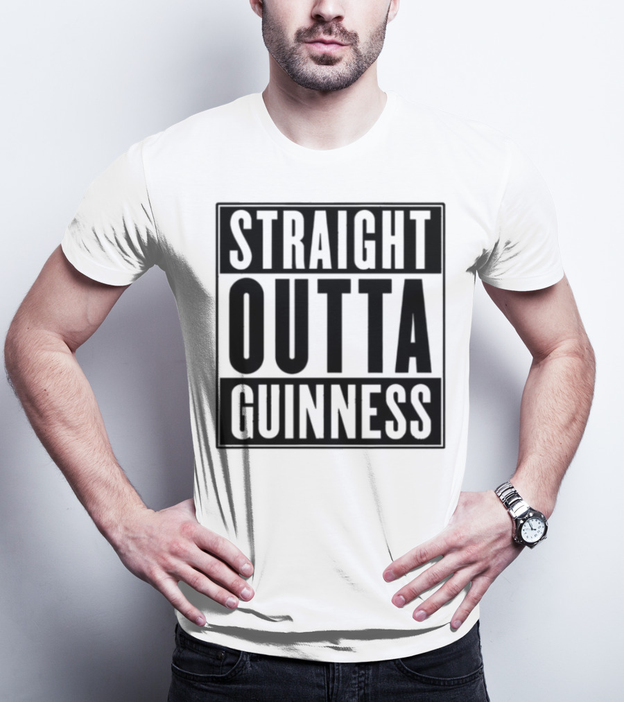 Straight Outta Guinness Black Text Block Comedic Phrase T-Shirt