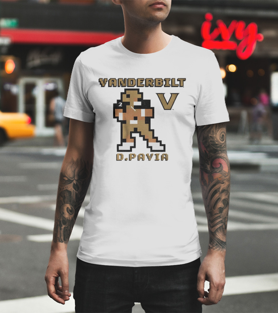 Vanderbilt Commodores D. Pavia 8-Bit Retro Football V Pixel Art T-Shirt