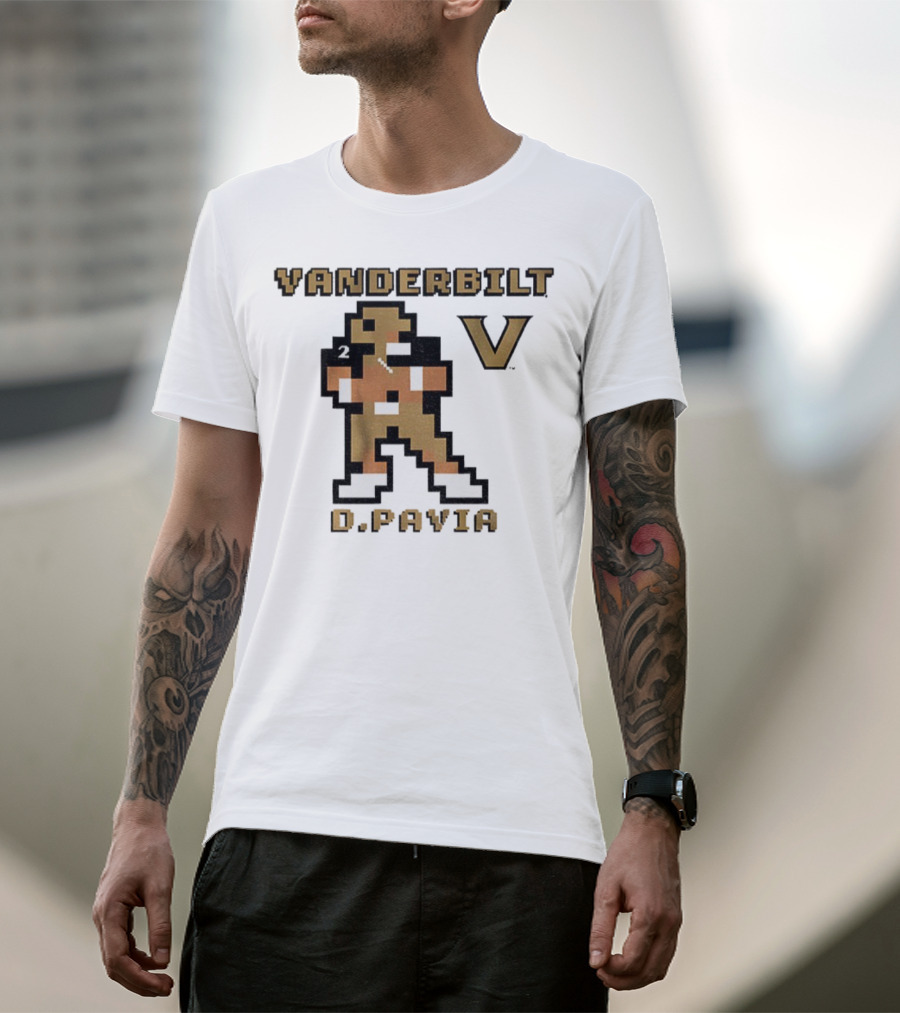 Vanderbilt Commodores D. Pavia 8-Bit Retro Football V Pixel Art T-Shirt